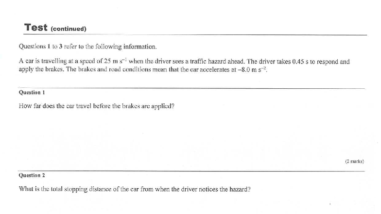 Kinematics Topic Test 2: Motion and Velocity Analysis - Studocu