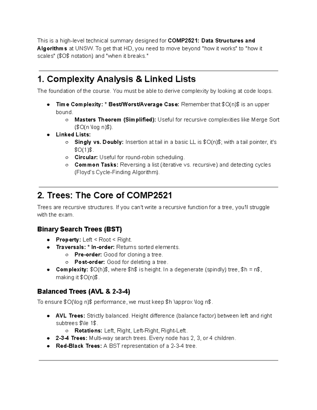 COMP2521 Cheat Sheet: Mastering Data Structures & Algorithms - Studocu