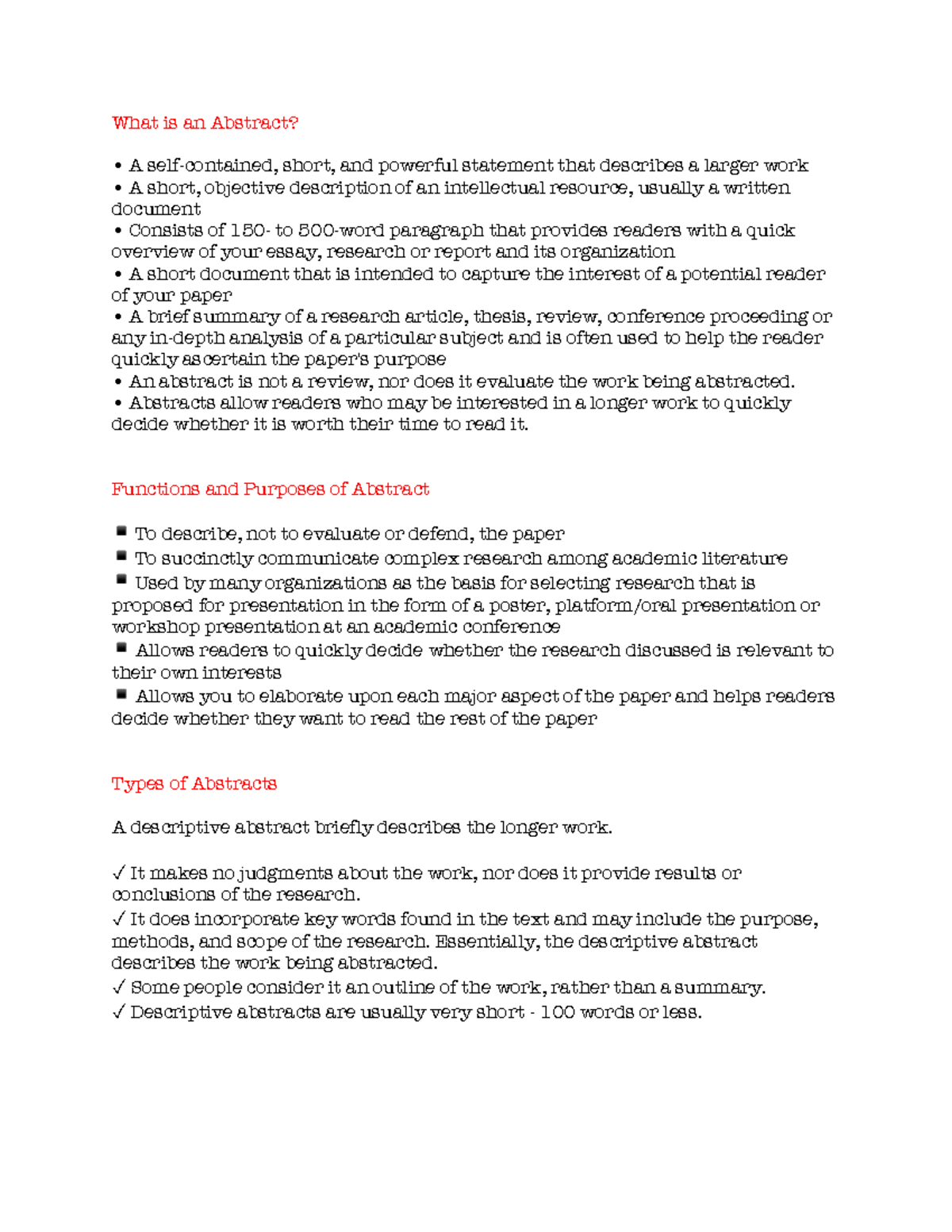 Understanding Abstracts: Functions, Types, and Writing Tips - Studocu