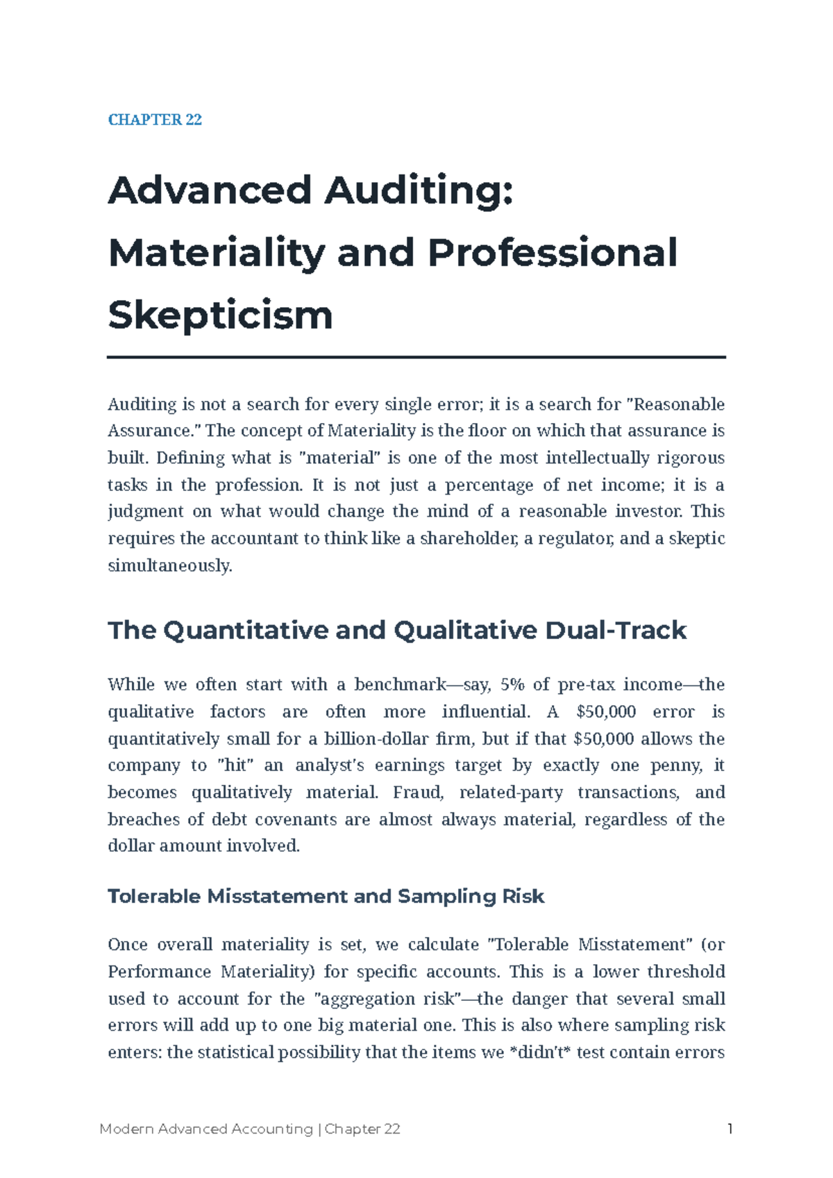 CHAPTER 22 Advanced Auditing: Materiality & Professional Skepticism ...