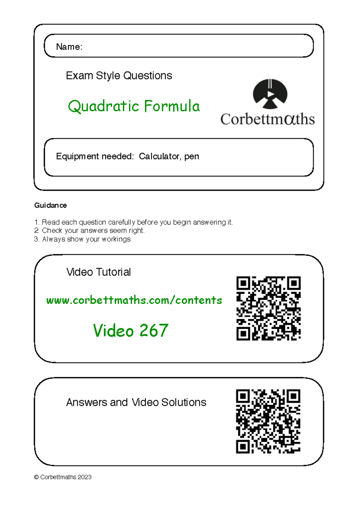 Quadratic Formula Exam Style Questions - Math 101 - Studocu