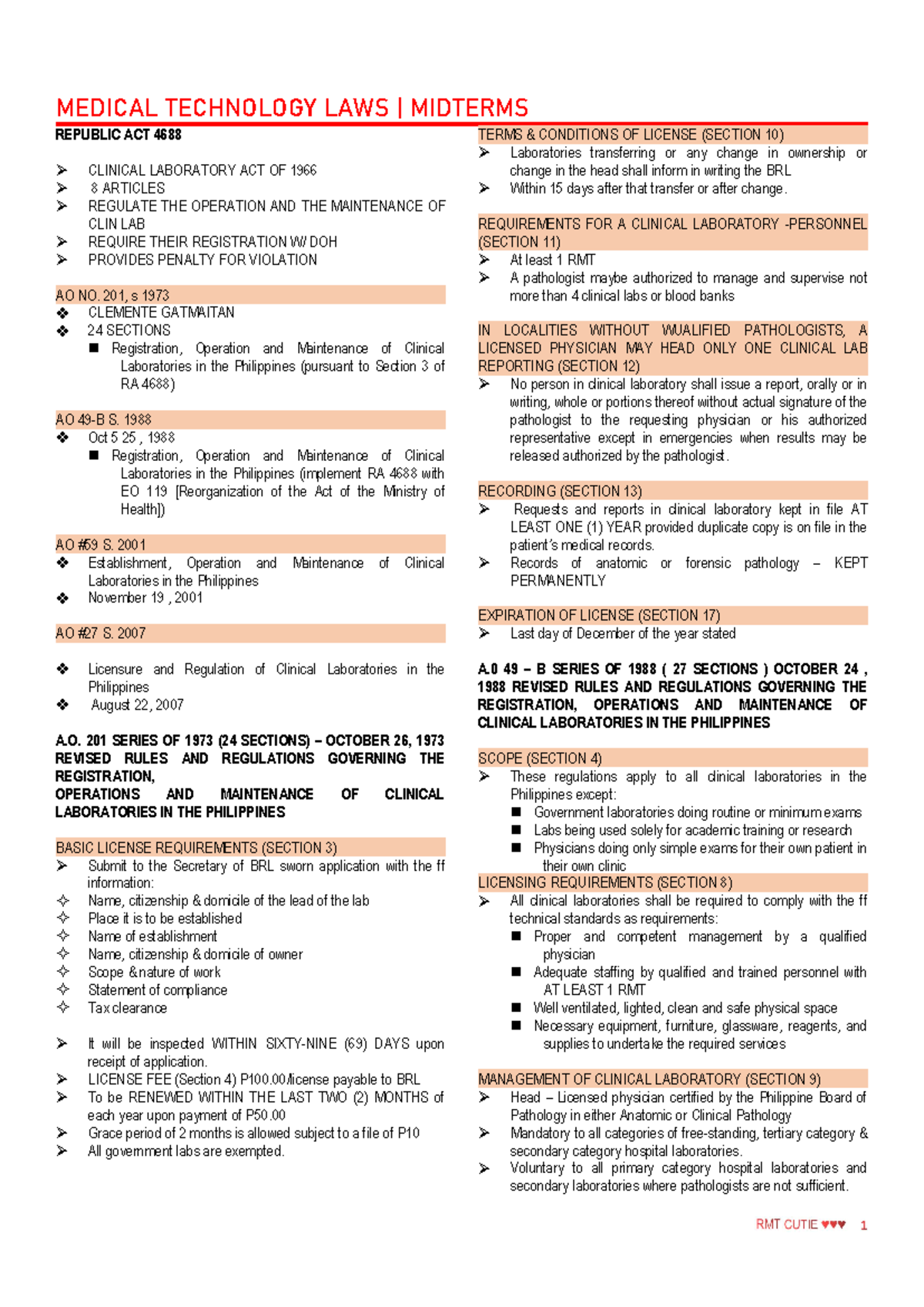 MT LAWS Clinical Laboratory Act & Regulations Midterm Notes - Studocu