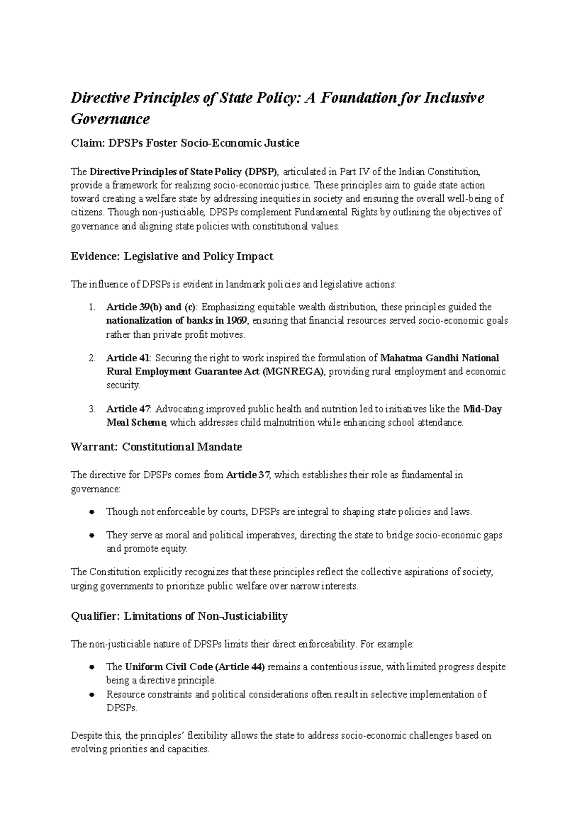 Directive Principles of State Policy A Foundation for Inclusive ...