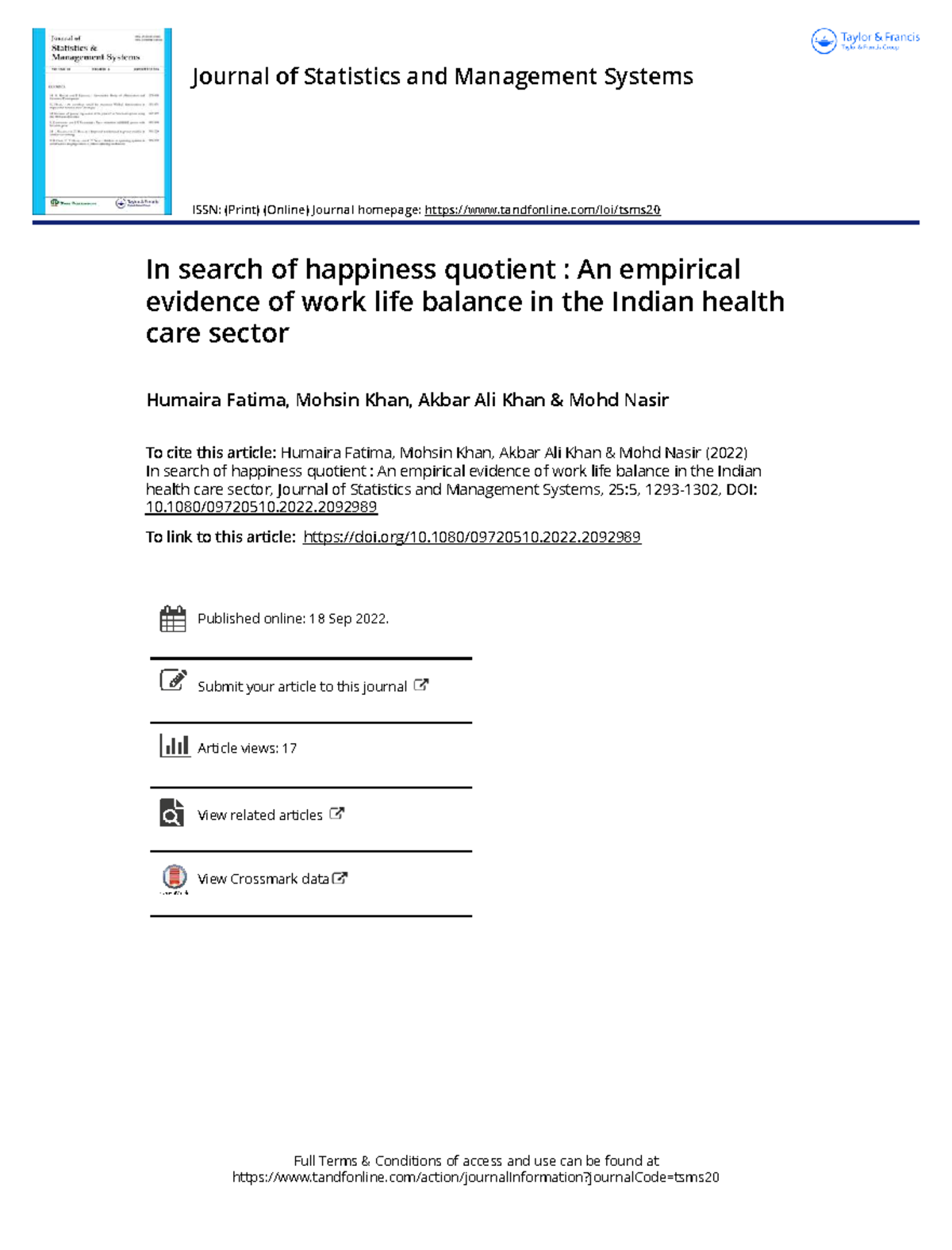 In Search of Happiness Quotient: Work-Life Balance in Indian Healthcare ...