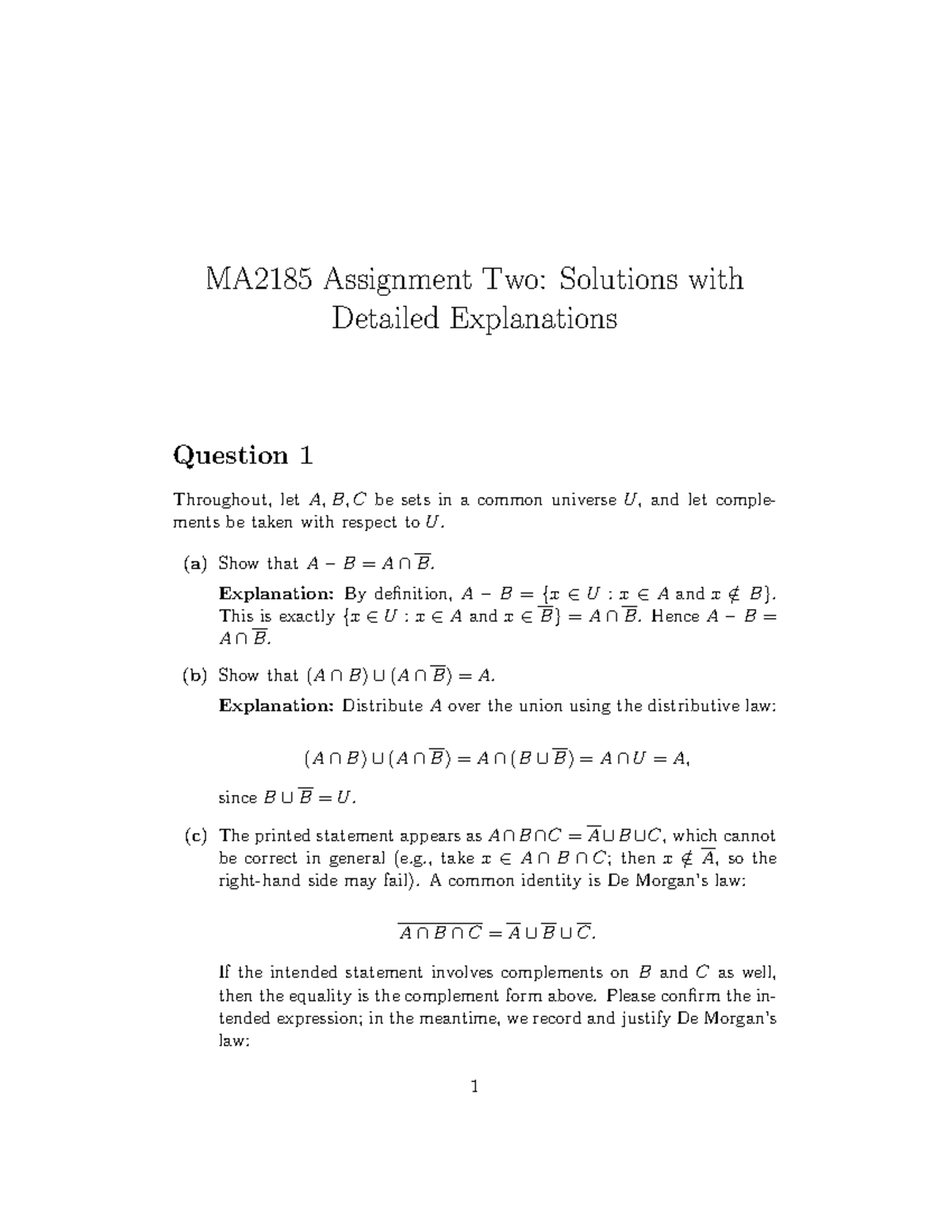 MA2185 Assignment 2: In-Depth Solutions and Explanations - Studocu
