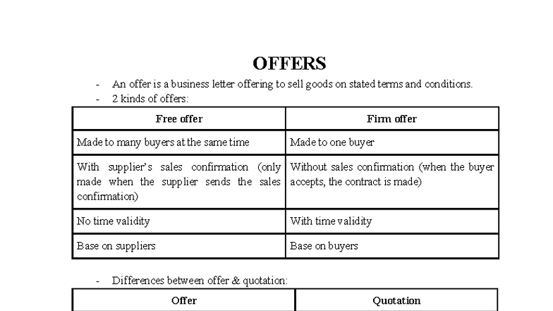 BUS 101: Understanding Business Offers and Quotations - Studocu