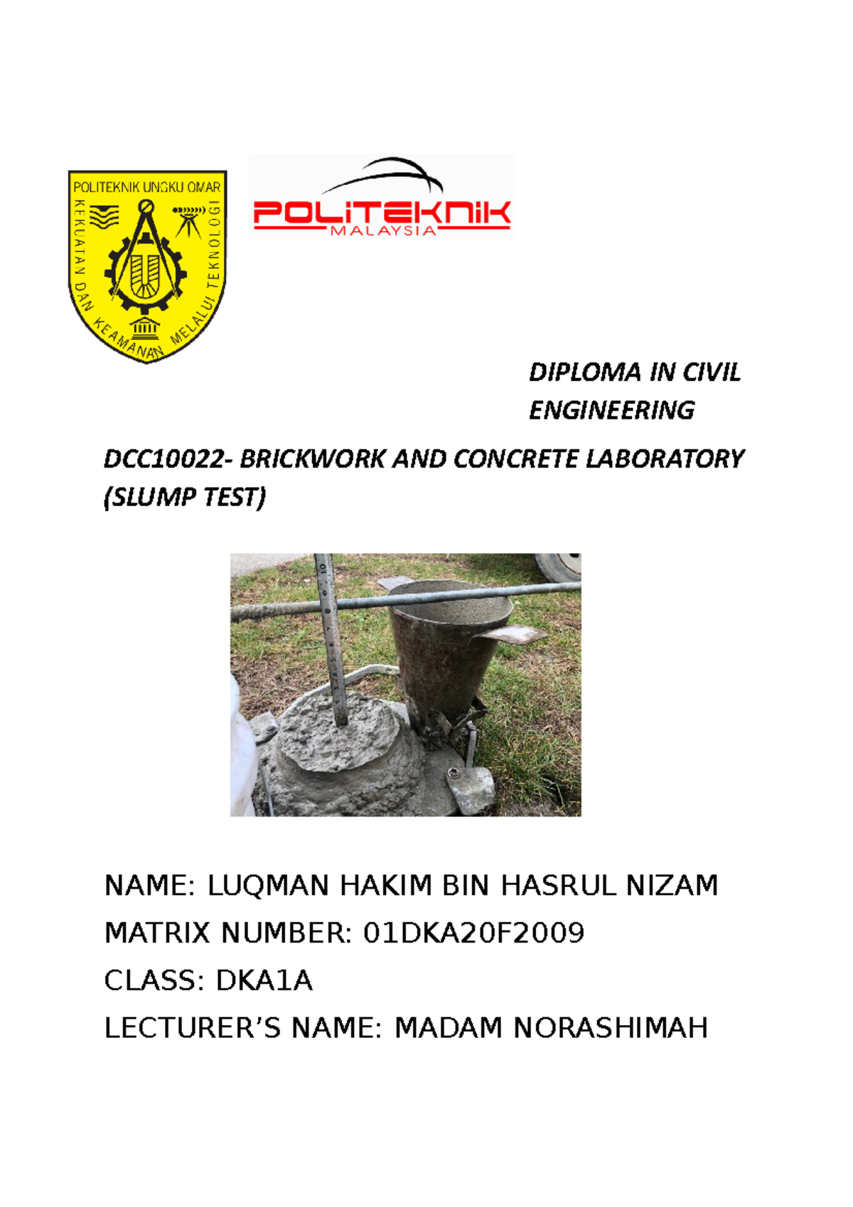 DCC10022 Concrete Slump Test Report: Analysis and Findings - Studocu