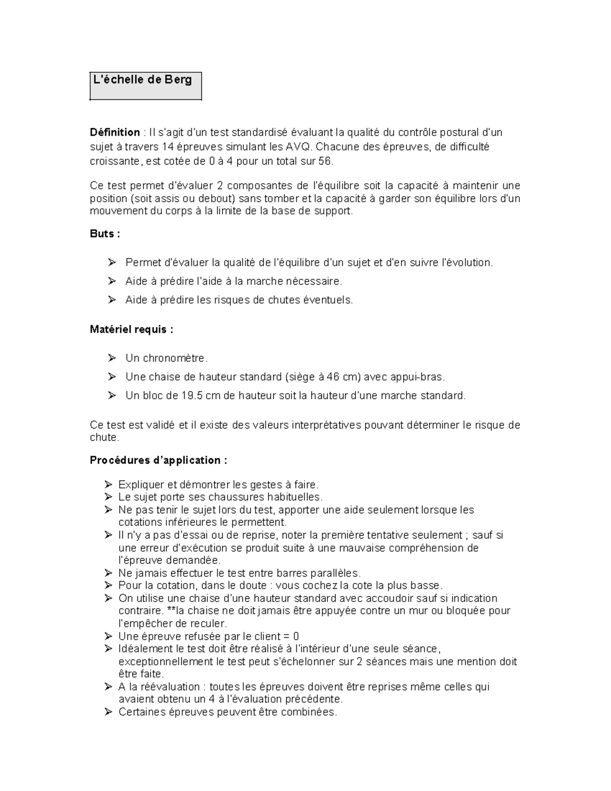 Évaluation de l'Équilibre : Échelle de Berg (40) - Test Standardisé ...