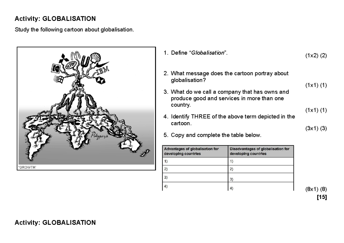 Activity: Globalisation Cartoon Analysis and Discussion - Studocu