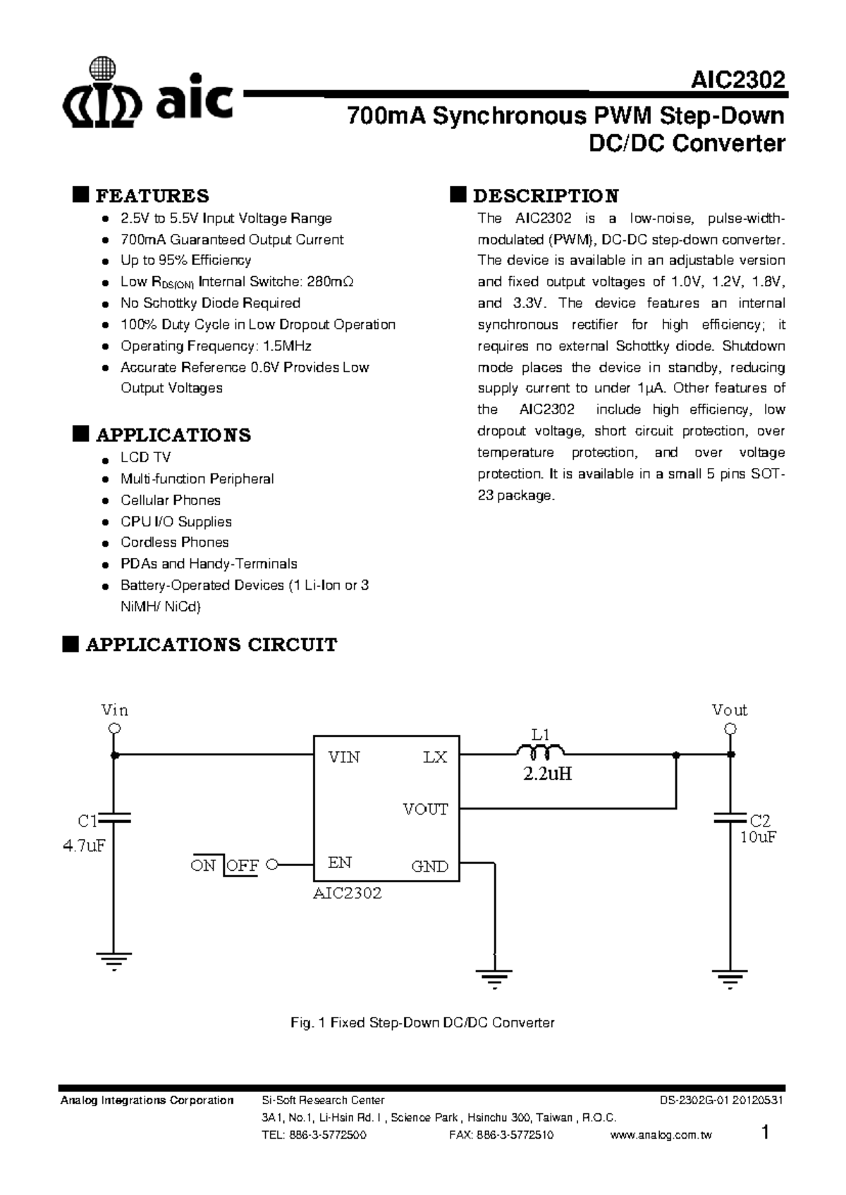 AIC2302 - 700mA Synchronous PWM Converter Data Sheet - Studocu