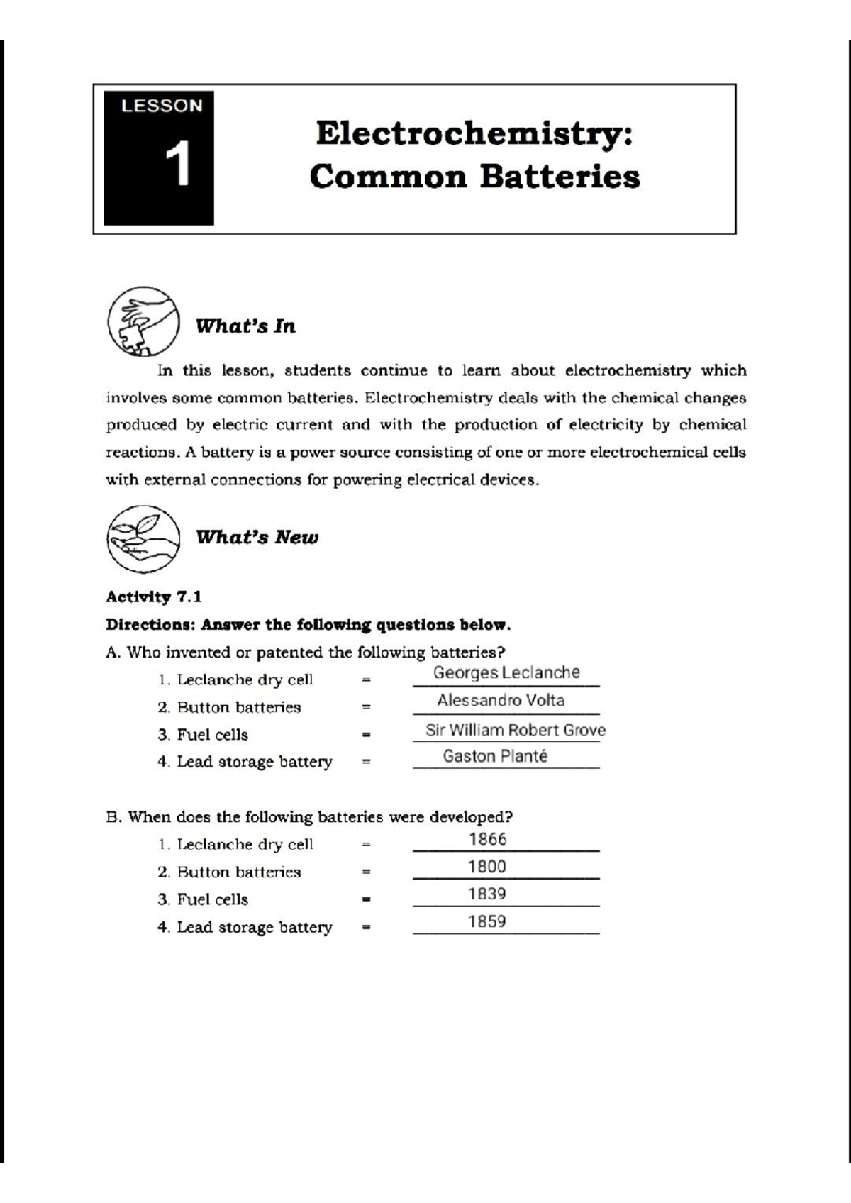 LESSON CHEM 101: Common Batteries in Electrochemistry - Studocu