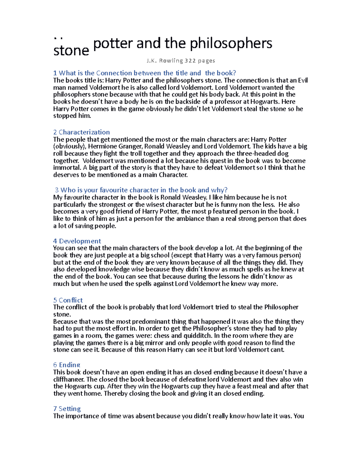 Harry Potter and the Philosopher's Stone - Book Report Analysis ...