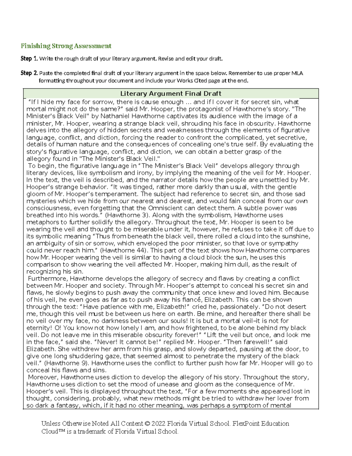 Literary Argument Final Draft: Finishing Strong Assessment for English ...