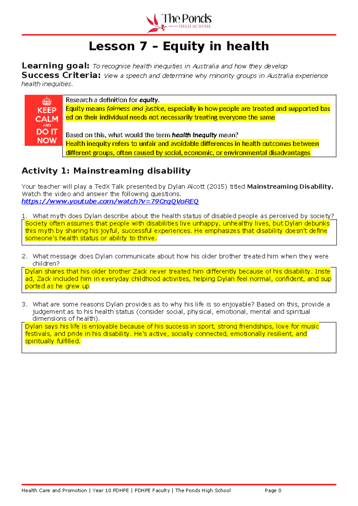 Lesson 7: Equity in Health - Understanding Health Inequities in ...