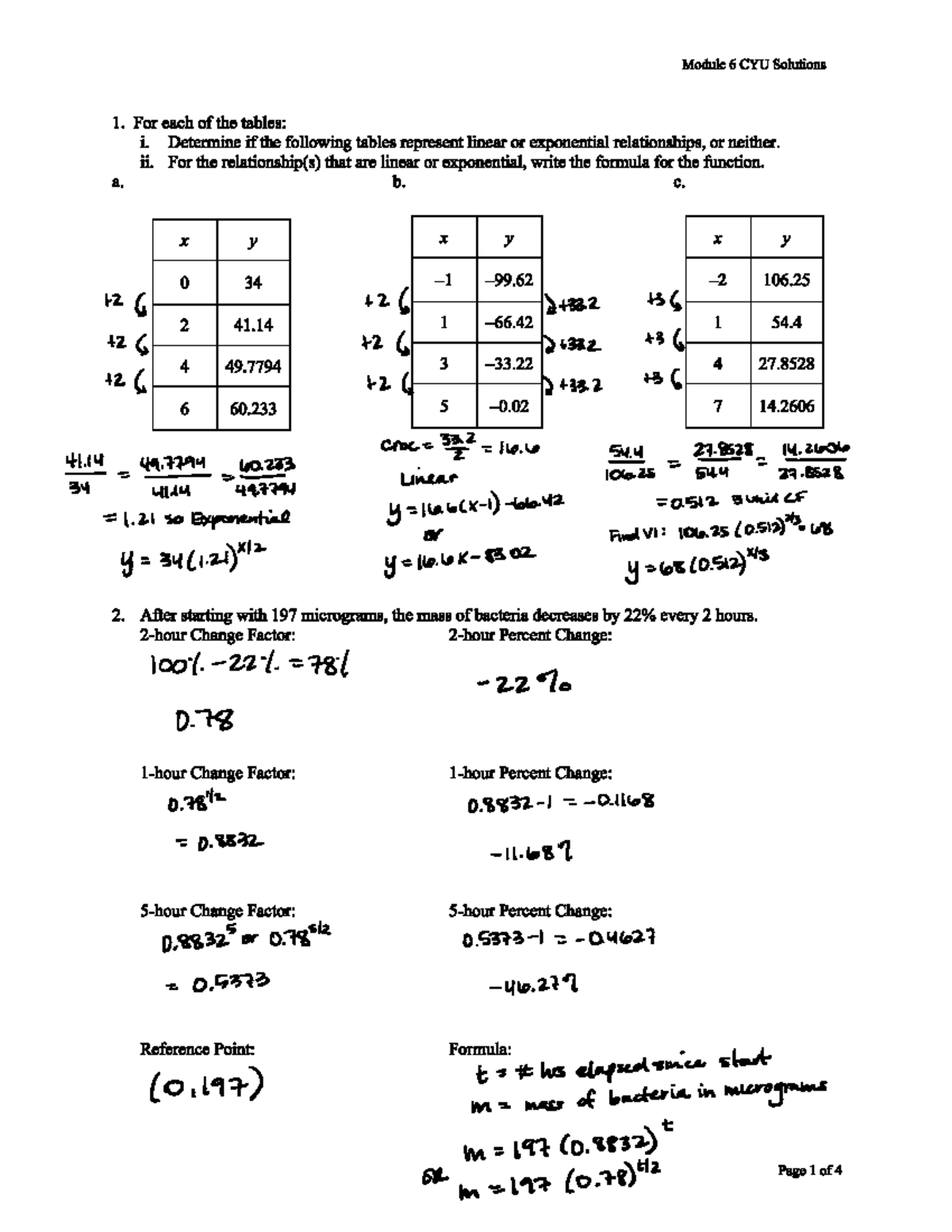 Module 6 CYU Solutions: Analyzing Linear & Exponential Relationships ...