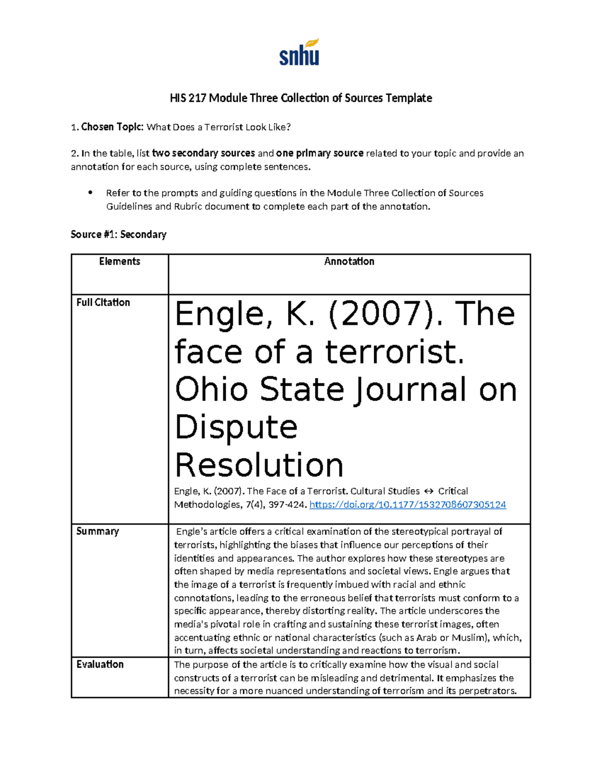 HIS 217 MOD 3 Collection of Sources: Annotations on Terrorism ...