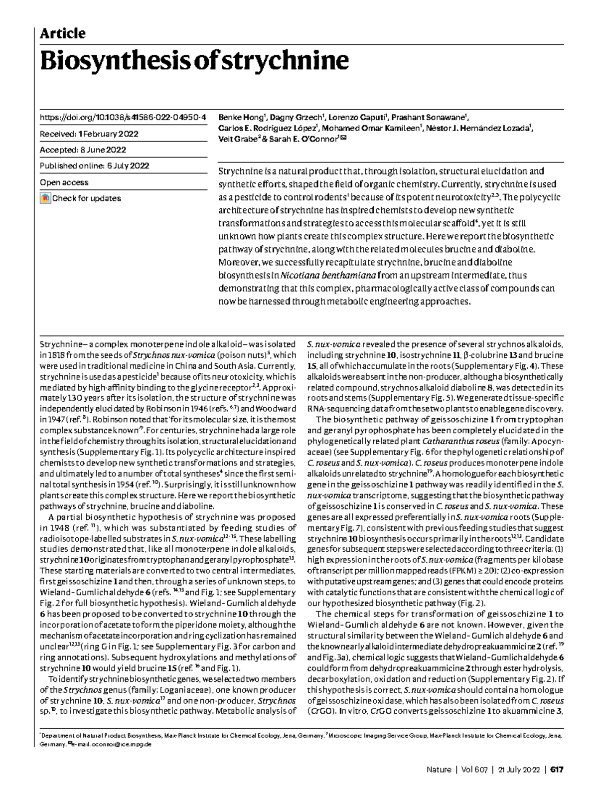 Biosynthesis Pathways of Strychnine and Related Alkaloids (S41586 ...