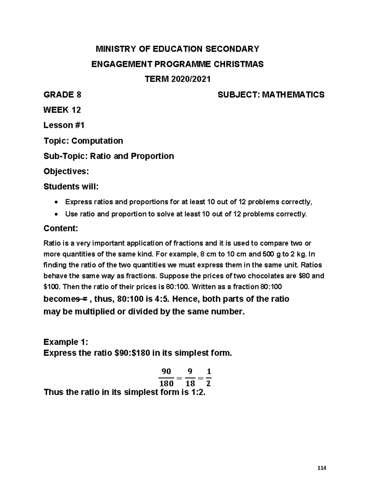 Grade 8 Math Week 12 Lesson: Understanding Ratios & Proportions - Studocu