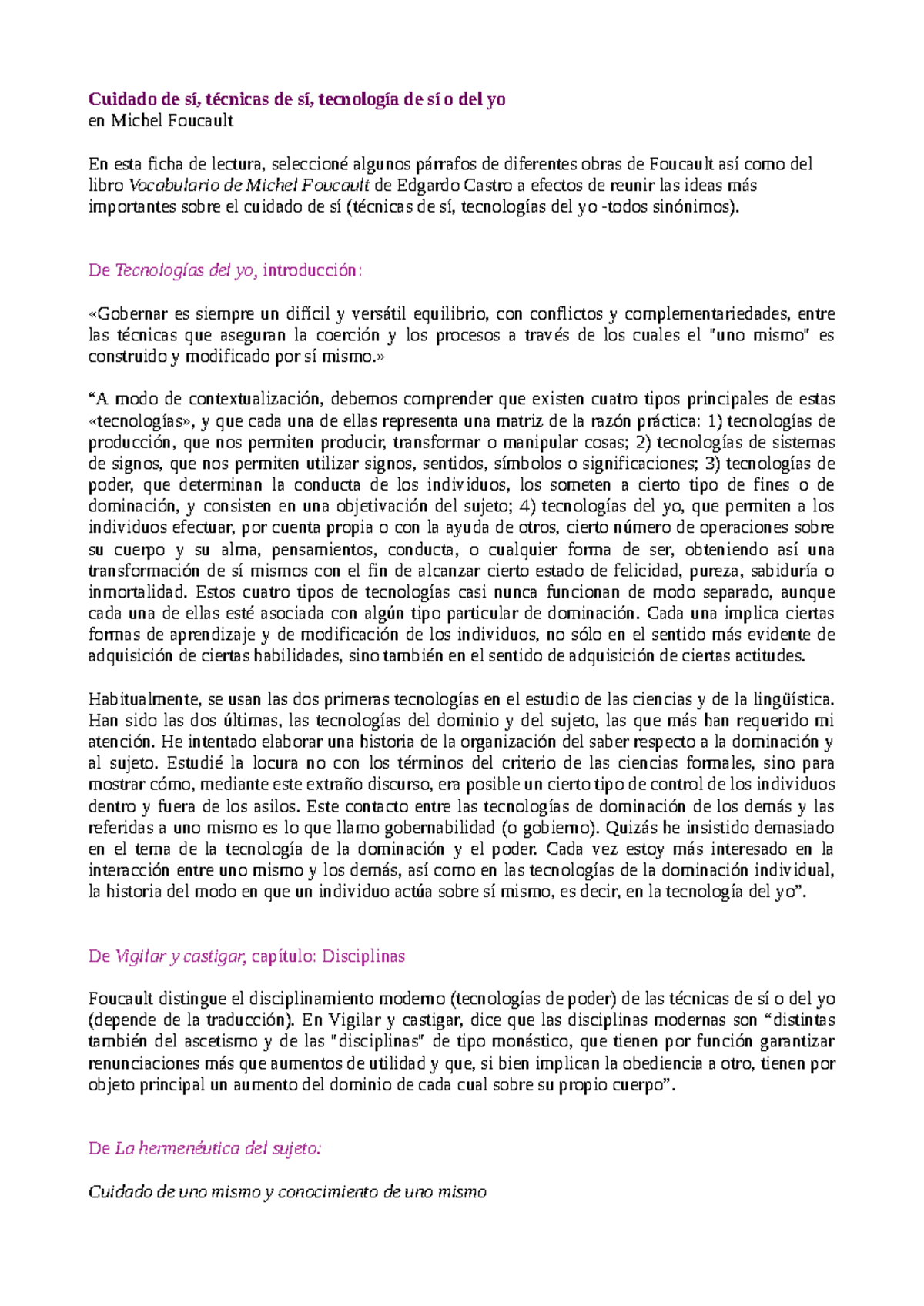 Técnicas del Yo y Cuidado de Sí en Foucault: Análisis y Reflexiones ...