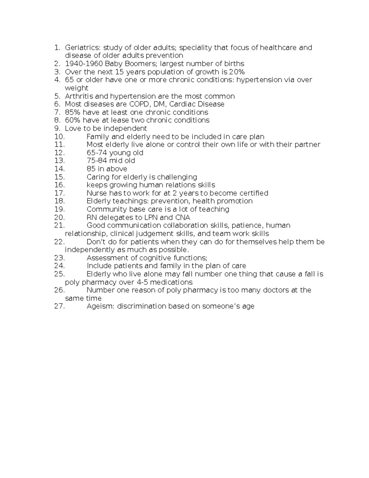 Quiz 1 - Geriatrics Overview and Key Points from PowerPoint - Studocu