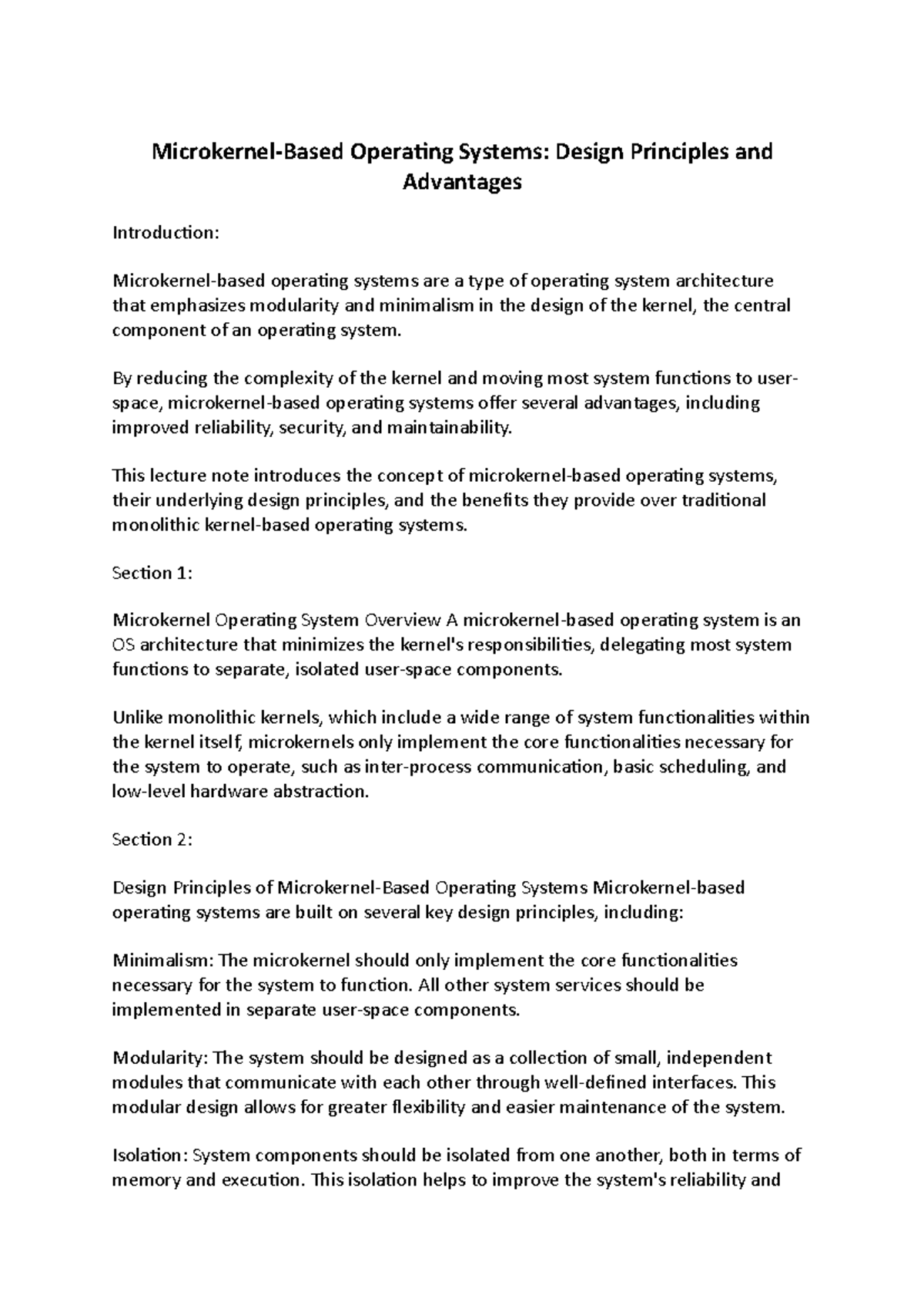 Microkernel Based Operating Systems Design Principles And Advantages