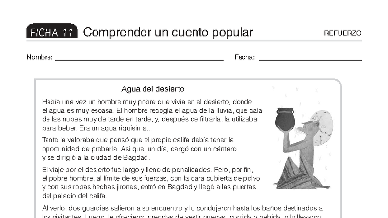 FICHA 11: Comprensión de Cuento Popular y Ejercicios de Gramática - Studocu