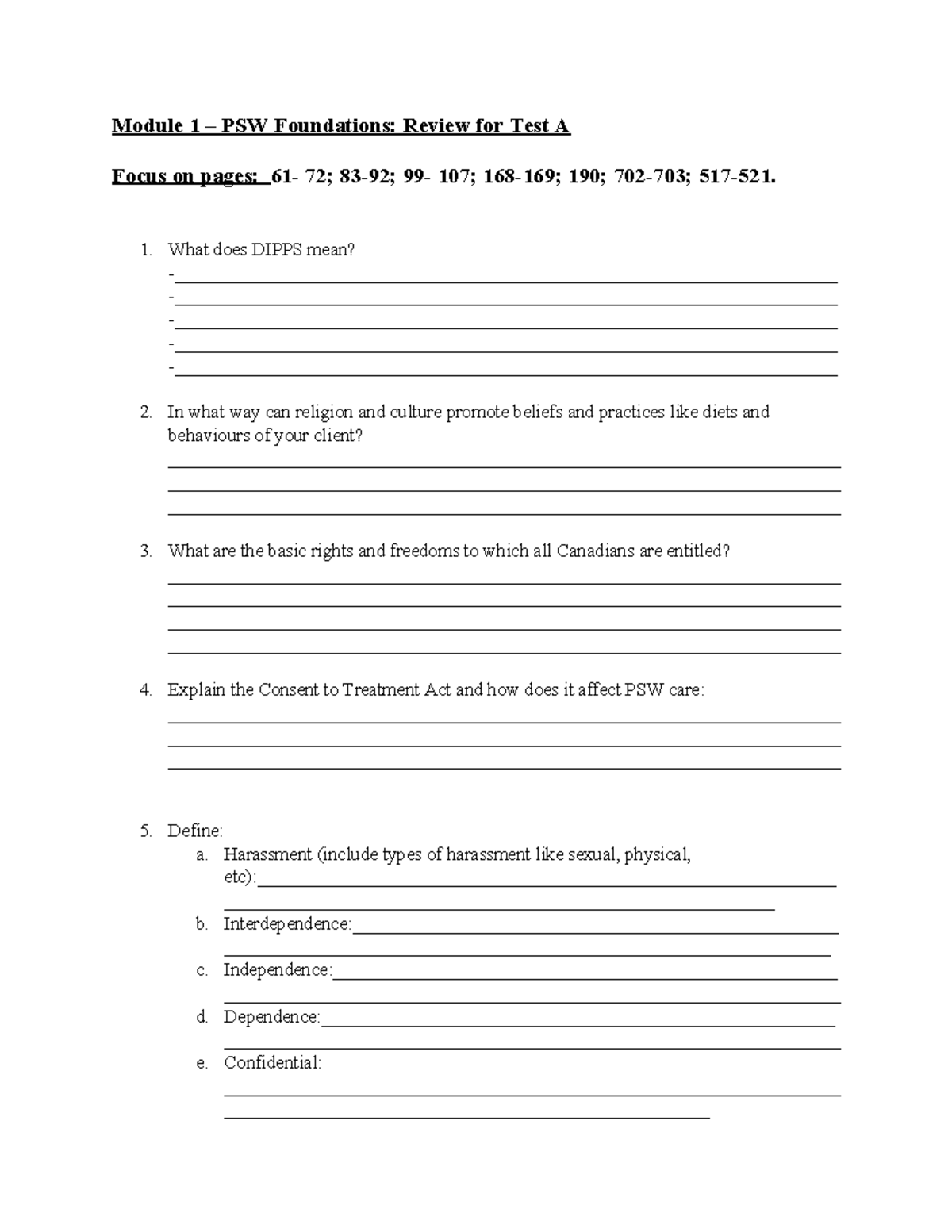 Module 1 - PSW Foundations Test A Review (5th Ed) Study Notes - Studocu