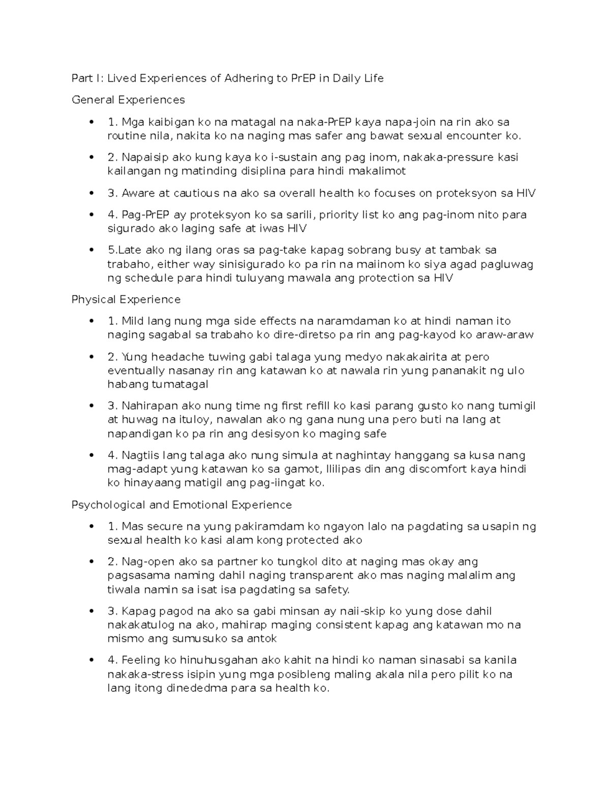 Essay on Lived Experiences and Perceptions of PrEP Adherence (Course 12 ...