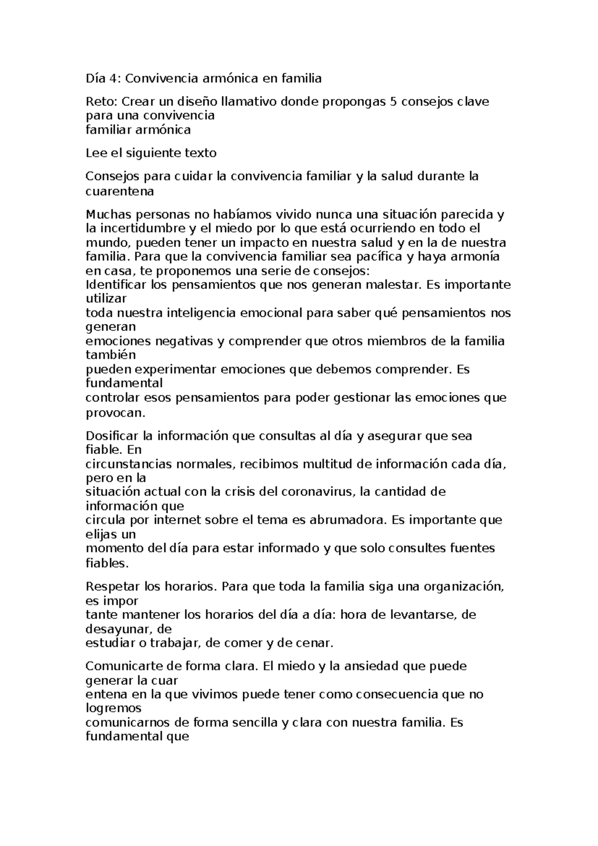 Material de Apoyo: Armonía Familiar en Cuarentena - Semana 3 - Studocu