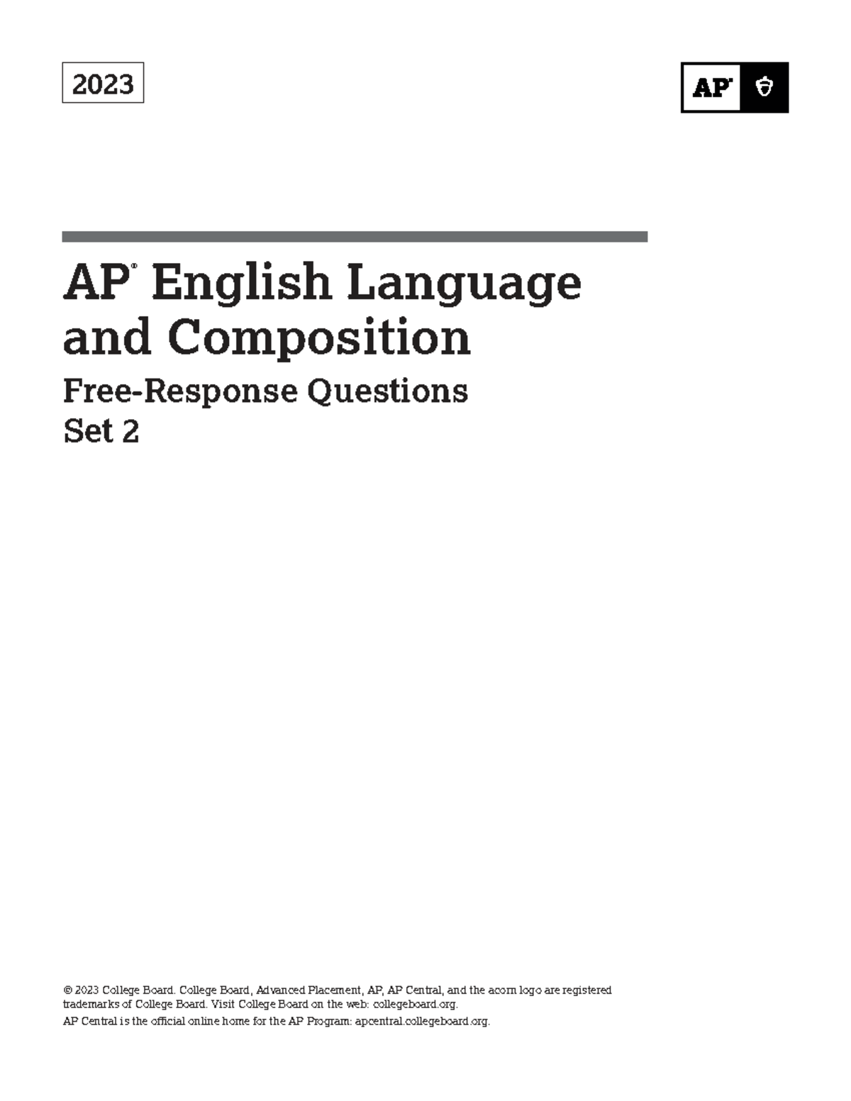AP English Language and Composition 2023 Free-Response Questions Set 2 ...