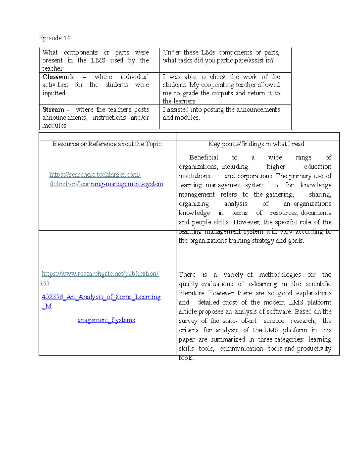 Analysis of LMS Components and Their Impact on Student Learning - Studocu