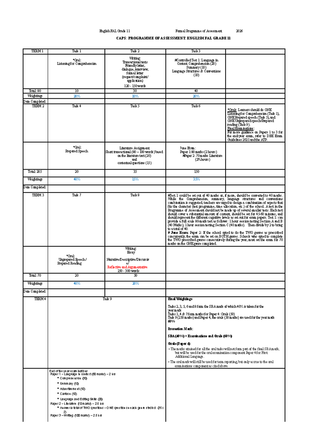 POA Gr 11 EFAL 2026: Assessment Preparation Guide - Studocu