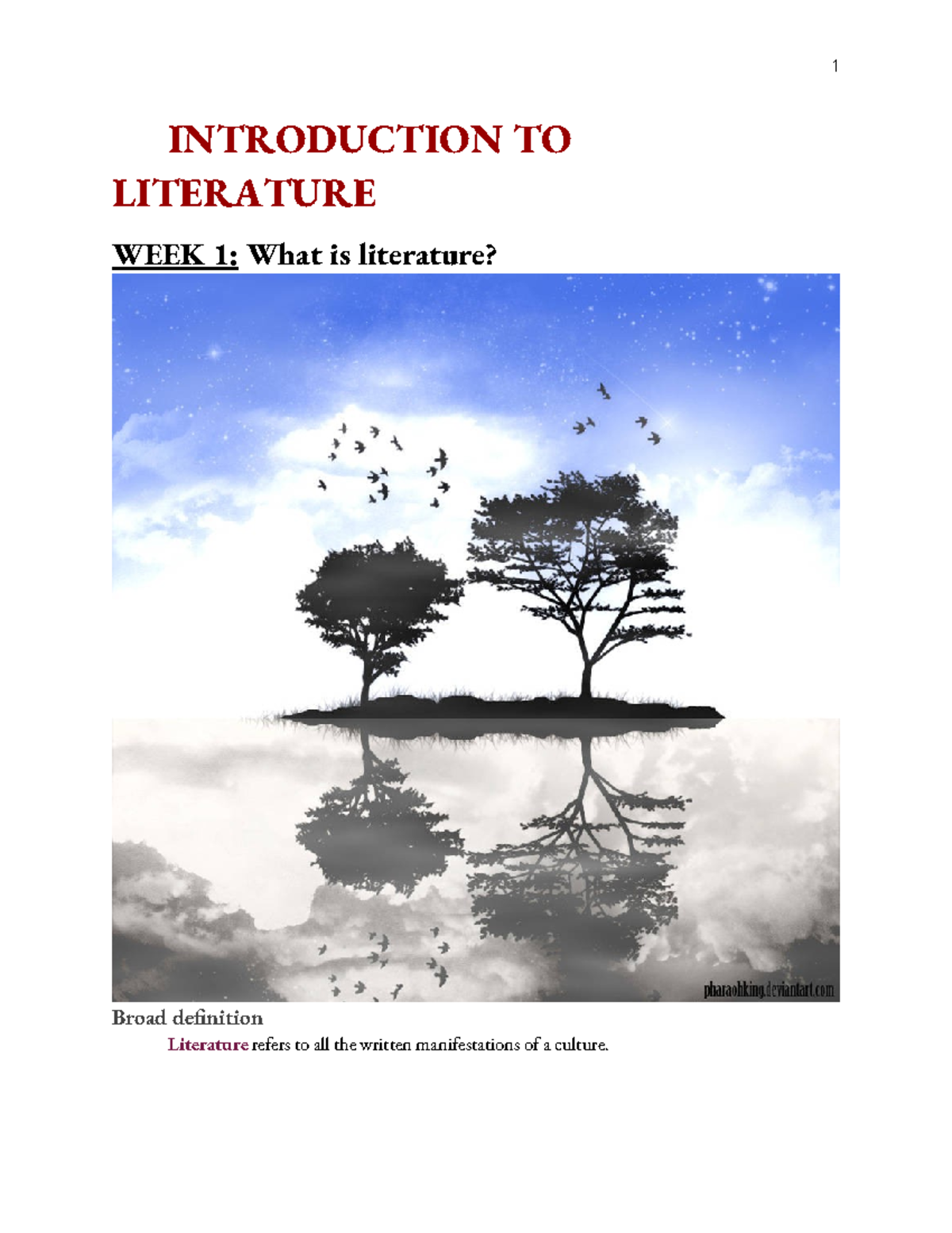 ENG 101: Introduction to Literature - Week 1 Overview and Key Concepts ...