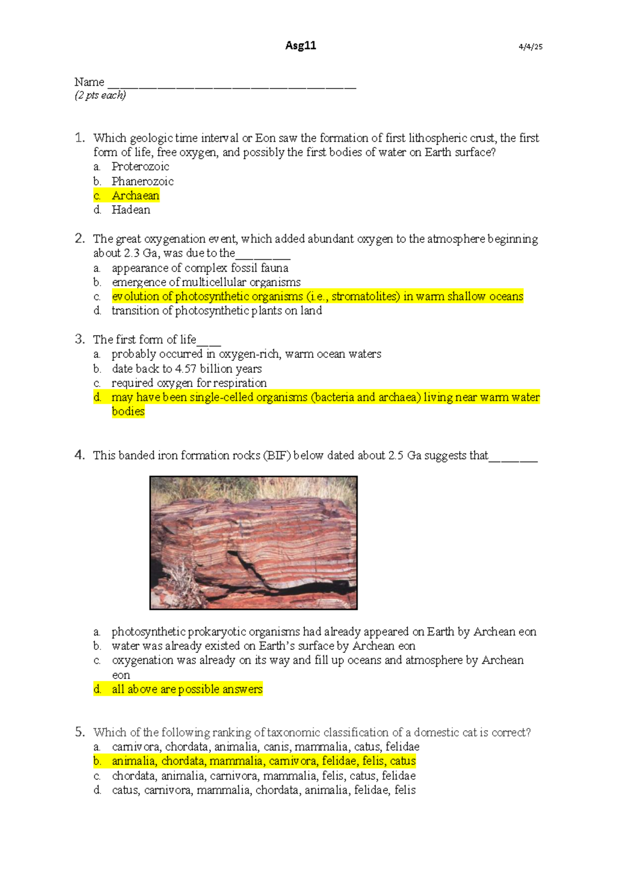 Earth's Geological History: Quizzes and Answers (Asg11 - Asg17) - Name ...