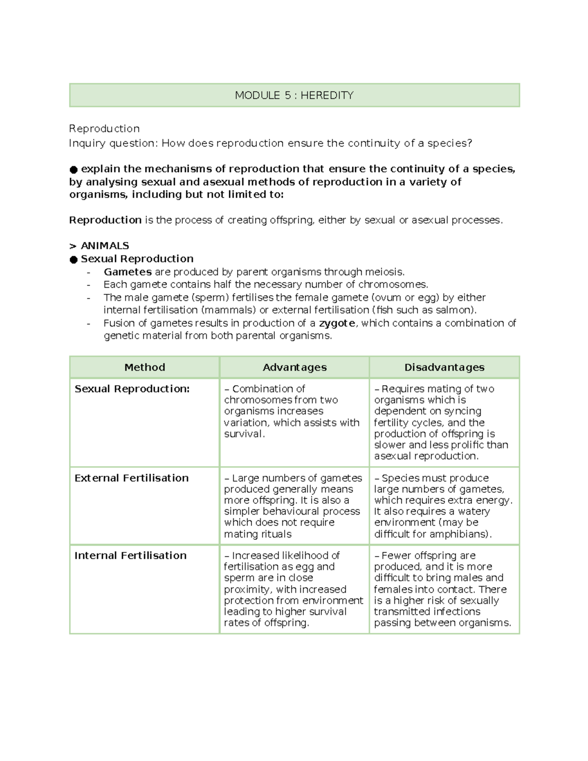 HSC Biology Module 5: Heredity and Reproduction Study Notes for Band 6 ...