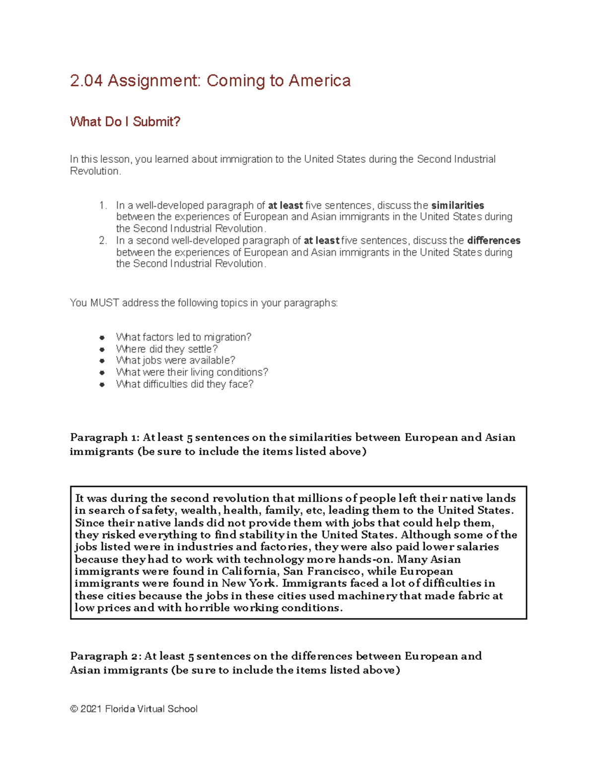 V21 2.04 Assignment: Immigration Experiences in the Second Industrial ...