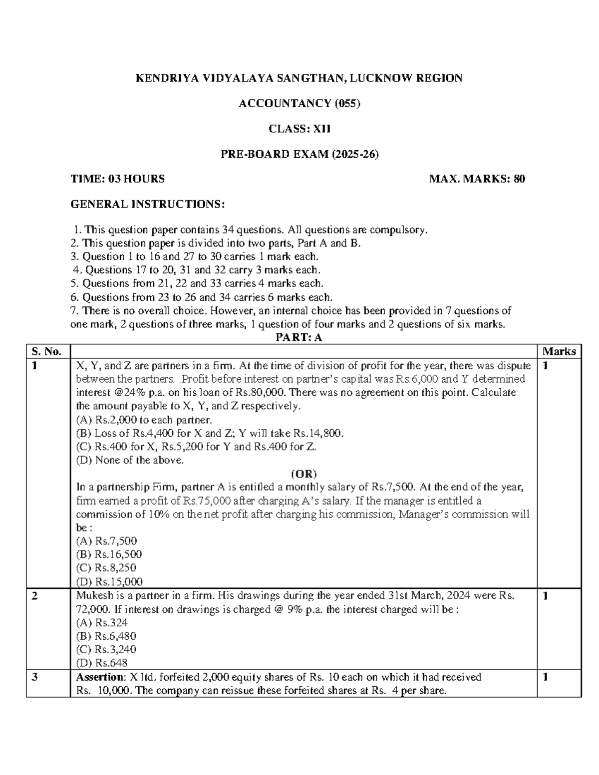 ACC (055) Class XII Accountancy Exam Practice Paper - Studocu