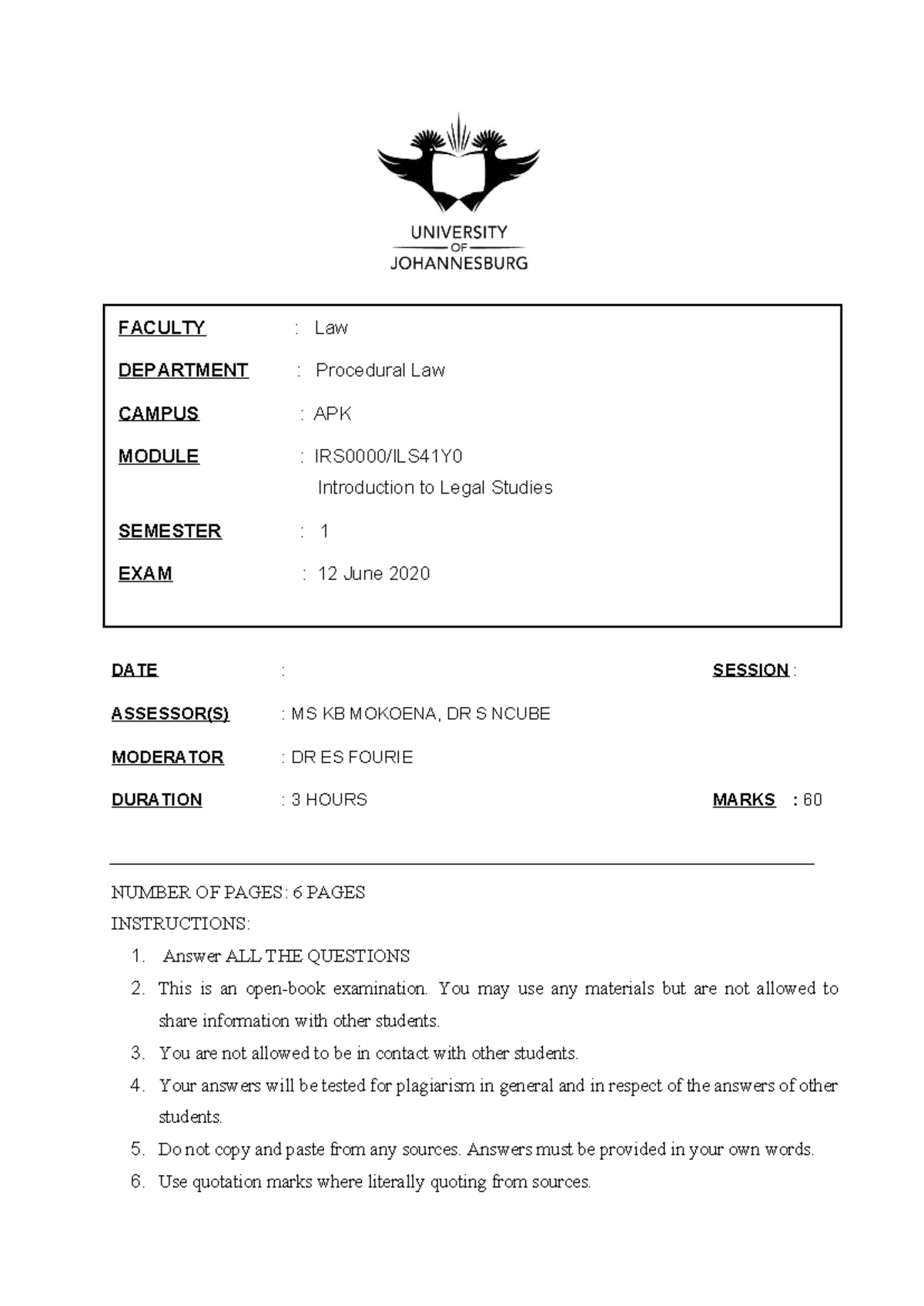 Intro to Legal Studies Exam Paper 2020 - Module Code: 1 - Studocu
