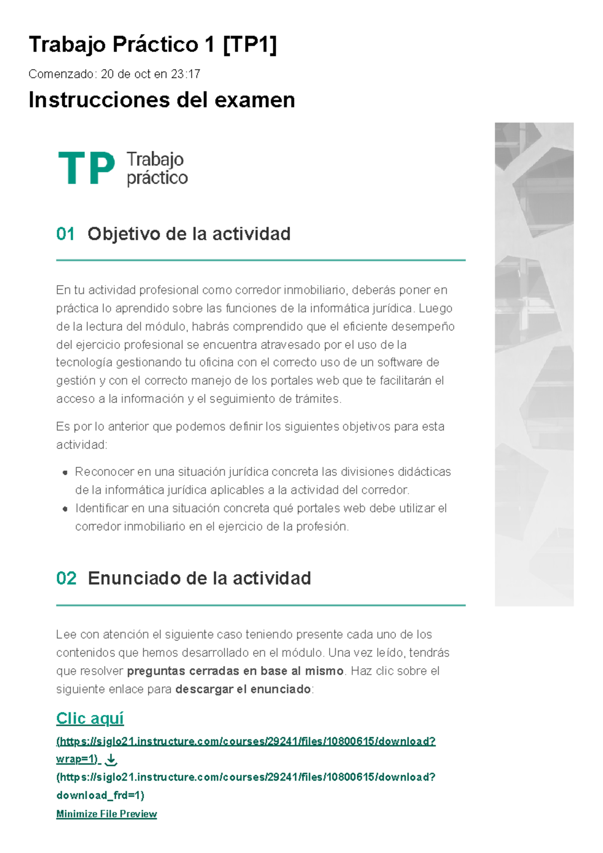 Examen Trabajo Práctico 1 [TP1] 95 pts - Trabajo Práctico 1 [TP1] Comenzado: 20 de oct en 23 ...