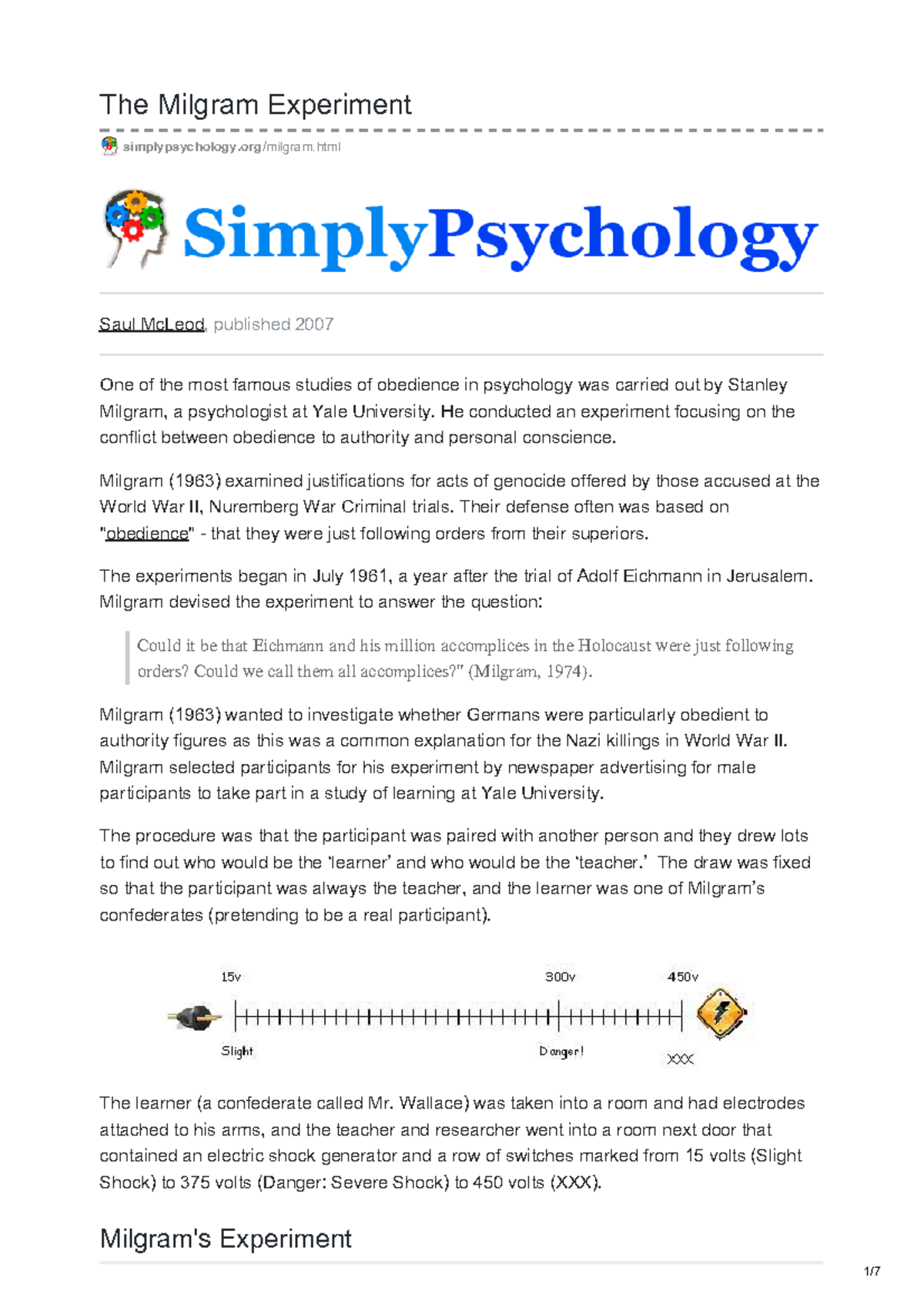 Milgram Experiment Analysis: Key Insights & Findings in PSY301 - Studocu