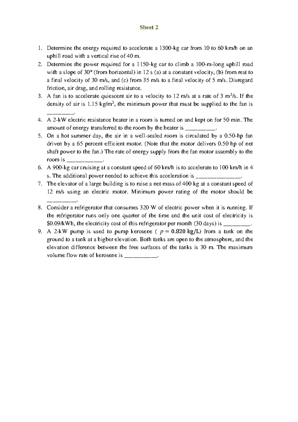 Energy and Power Calculations for Mechanical Systems (Sheet 2) - Studocu