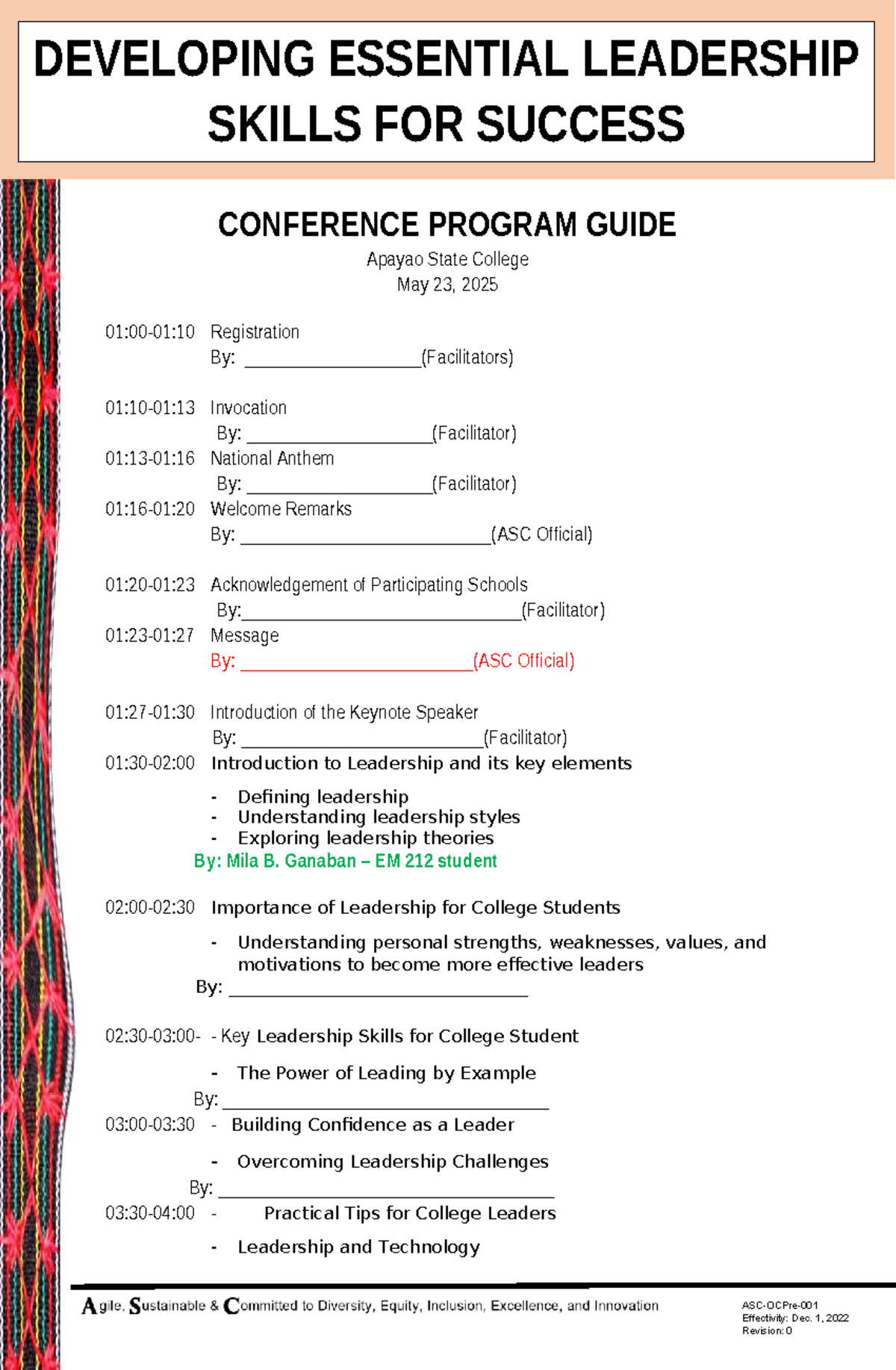 EM 212 Conference Program Guide: Developing Leadership Skills for ...