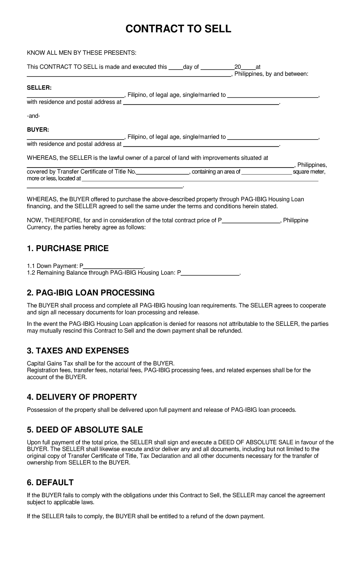 Pagibig Contract to Sell Template - Legal Agreement Guide - Studocu