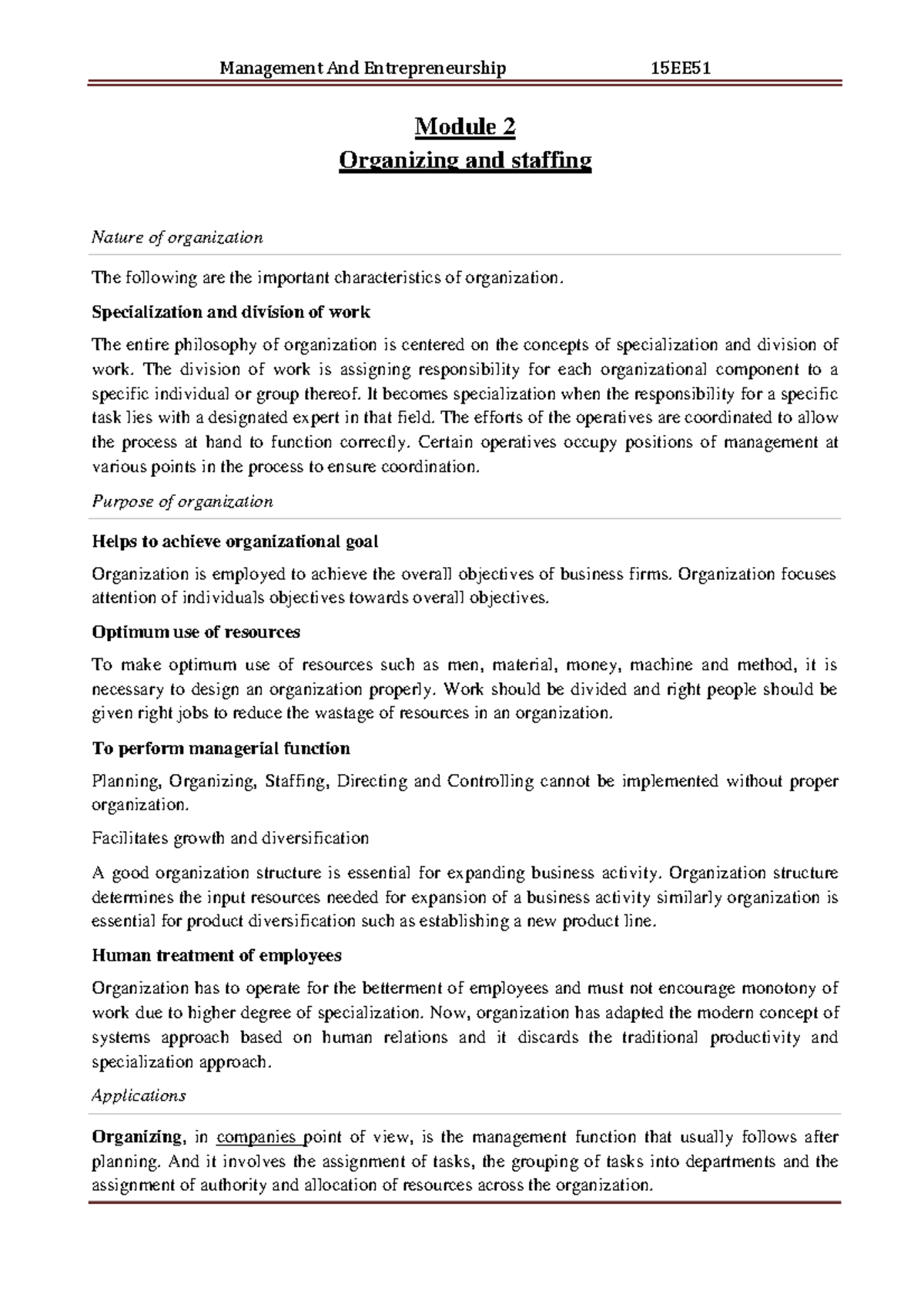 Fundamentals of Management Module-2 - Module 2 Organizing and staffing ...