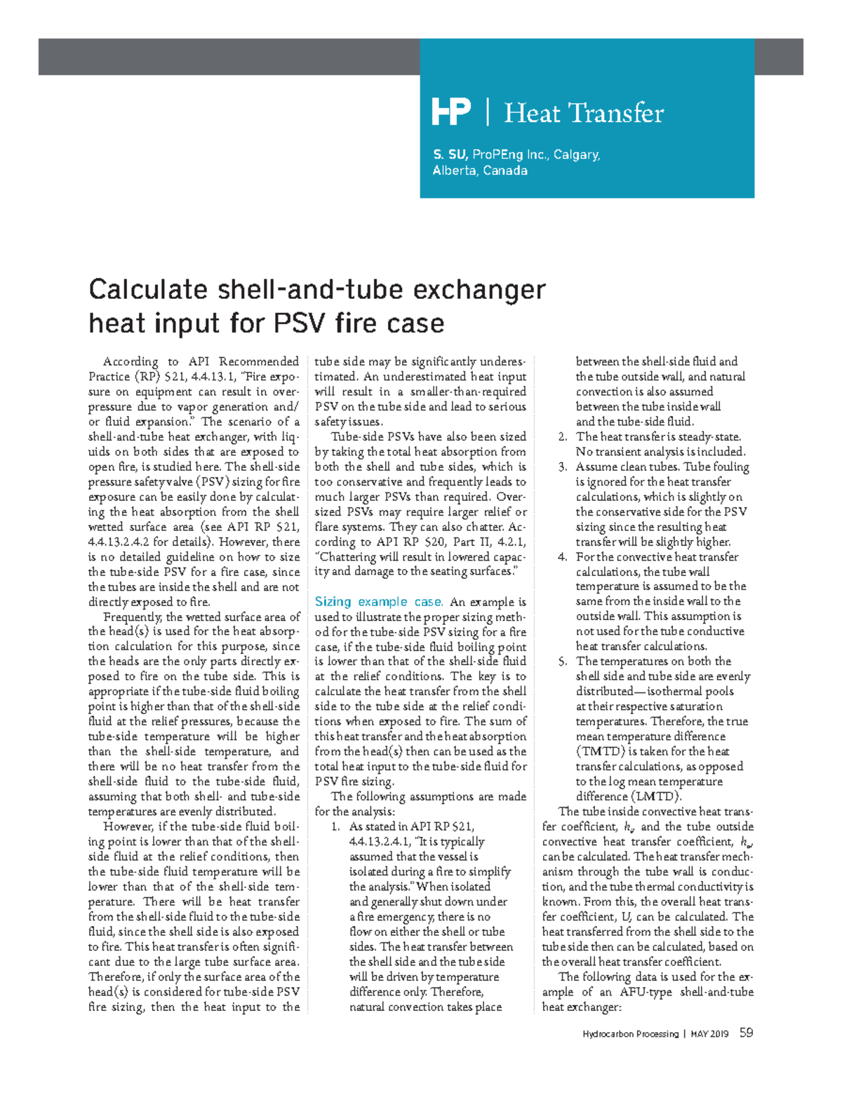 Calculate Shelland Tube for PSV Fire Case - Hydrocarbon Processing ...