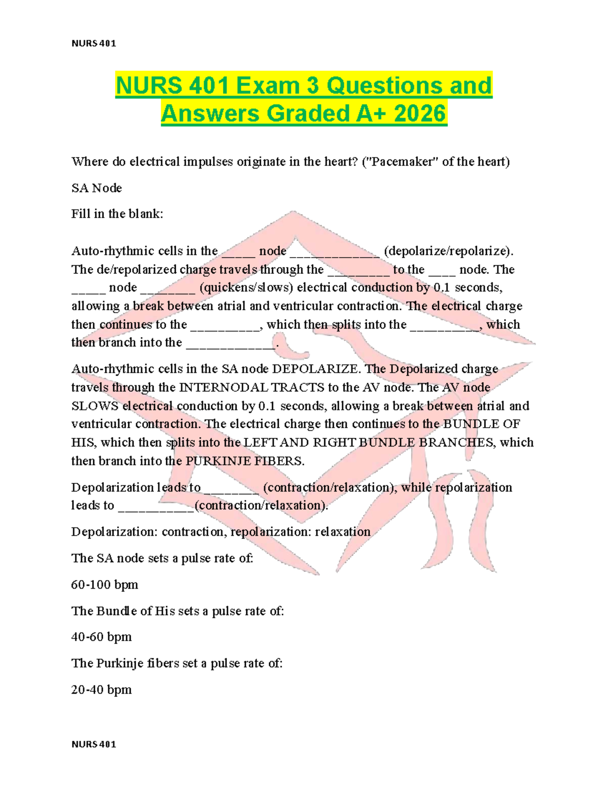 NURS 401 Exam 3 Study Guide: Key Concepts & ECG Insights 2026 - Studocu
