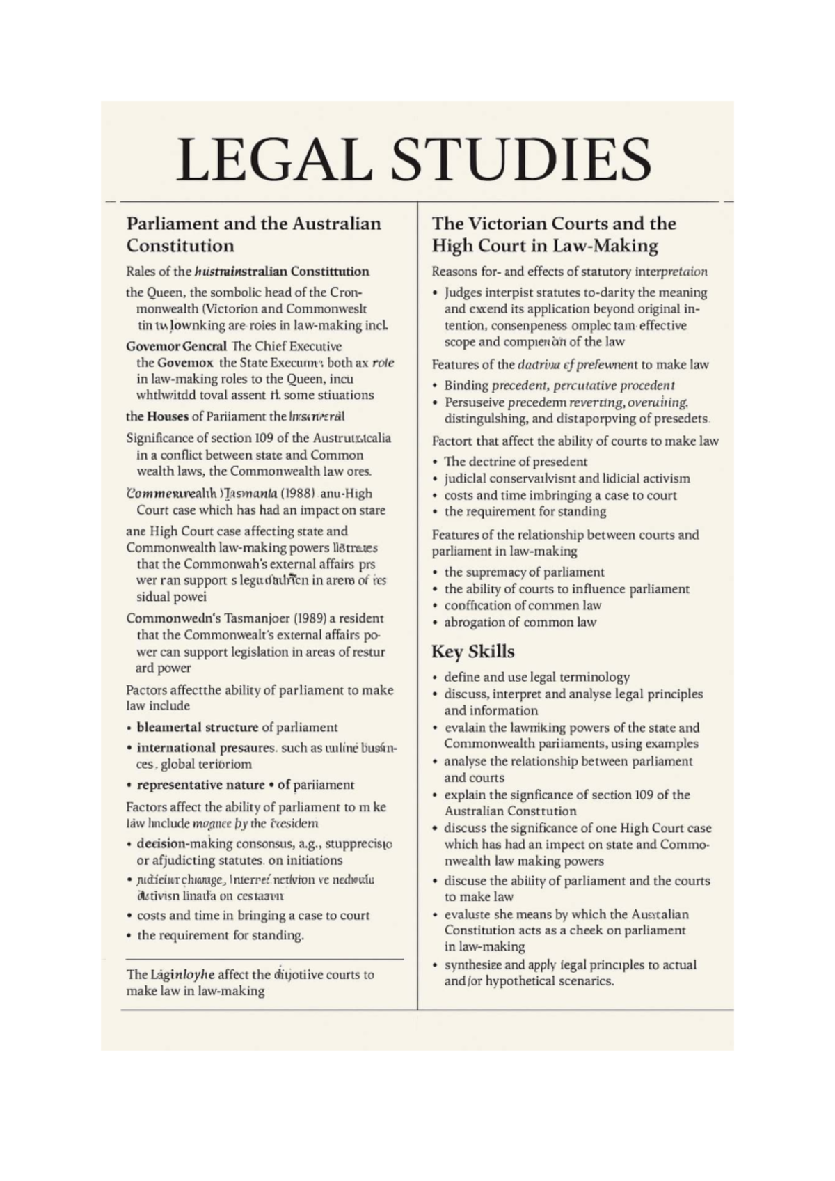 U4 AOS1 Legal Studies Summary: Parliament, Courts & Constitution - Studocu
