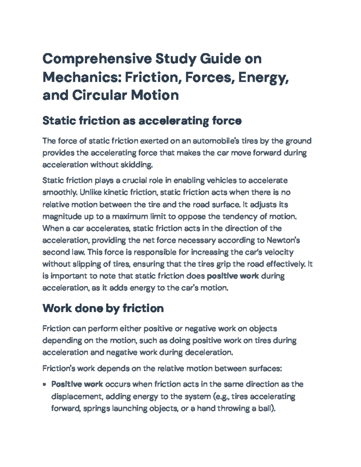 Comprehensive Mechanics Study Guide: Energy, Friction, and Motion (PHYS ...