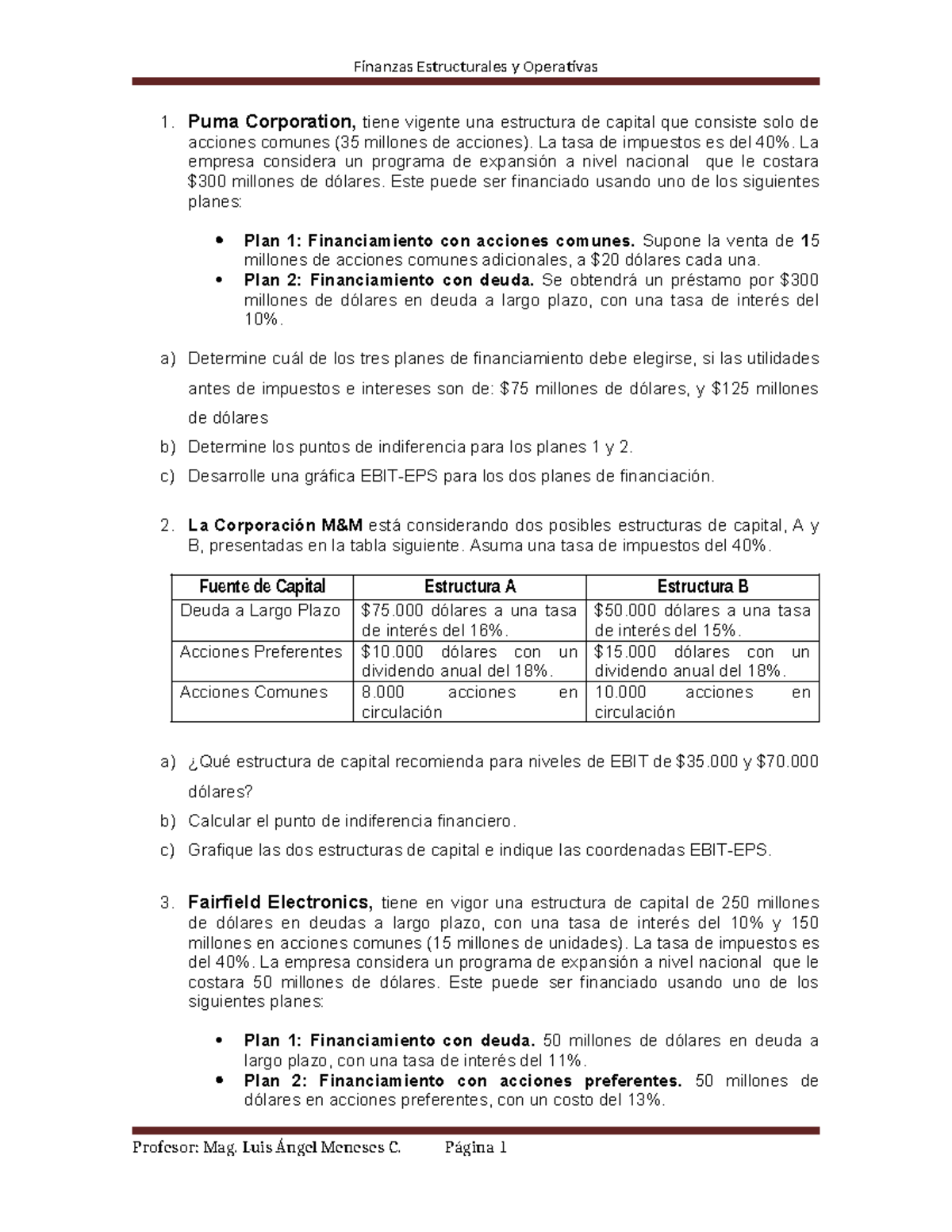 Taller de Ebit y Eps - Finanzas Estructurales y Operativas 1 - Studocu