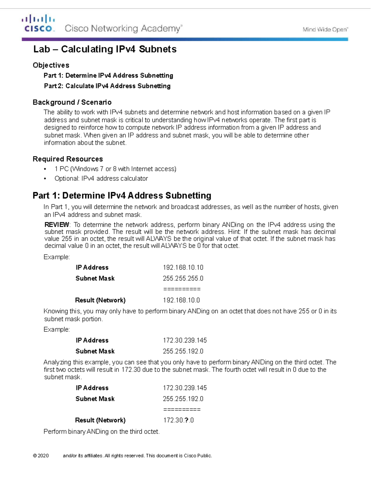 Lab 2.1 - Calculating IPv4 Subnets: Understanding Subnetting Techniques ...